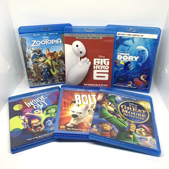 LOT OF 6 Disney Blu-Ray DVD Zootopia Big Hero 5 Dory Inside Out Bolt ...
