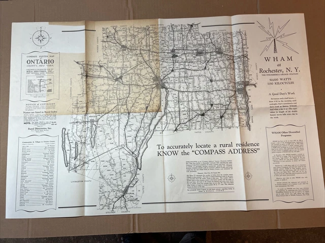 1938 RURAL REGISTER "Compass System" Map Ontario County New York $9.99 ...