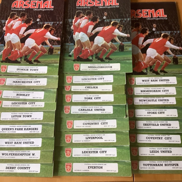 COMPLETE SEASON ARSENAL 1974-75 Home Programmes. Bundle / Job Lot x 26 ...