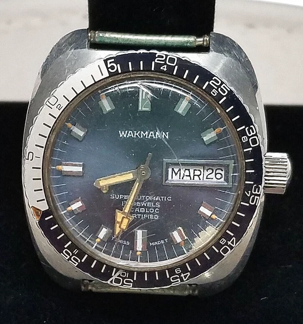 OROLOGIO DA UOMO Vintage WAKMANN Superautomatico 17 Gioielli Incabloc ...