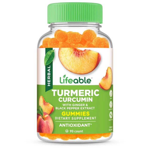 LIFEABLE TURMERIC CURCUMIN Gummies with Ginger Black Pepper Extract ...