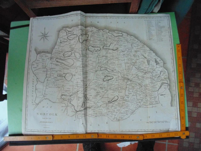 LARGE FOLD OUT map of Norwich circa 1798 by J Cary, + bookplates of ...