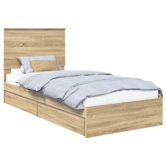 BED FRAME WITH Drawer Sonoma Oak 90 x 190 cm Engineered Wood vidaXL £ ...