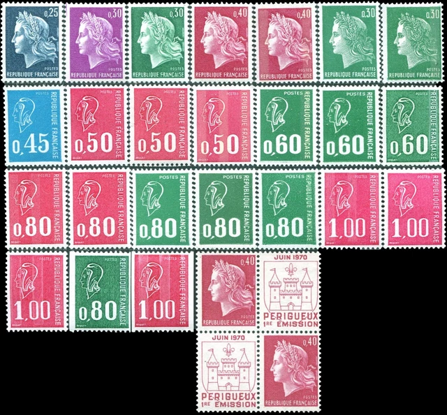 FRANCE MARIANNE DE Cheffer & Bequet 25 Timbres/stamps (1967-1976) Neuf ...