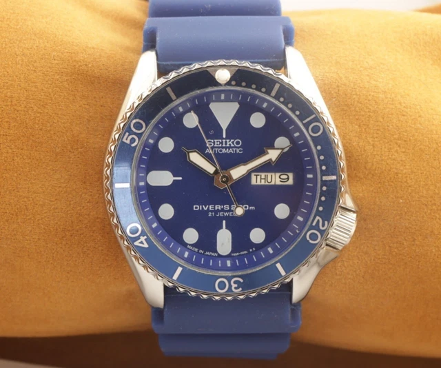 VINTAGE OLD SEIKO 5 Blue Rotating Bezel Automatic Japan Working Wrist ...