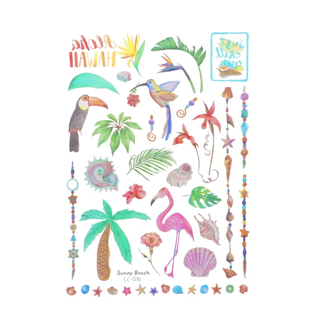 5 SHEETS/PACK HAWAIIAN Tattoos Temporary Cartoon Sticker Stickers Kids ...