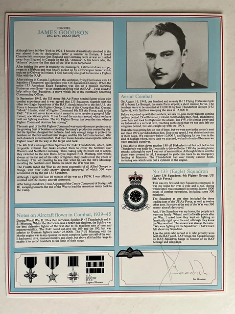 WW2 RAF/USAAF FIGHTER Pilot Profile Sheet Signed James Goodson £10.00 ...