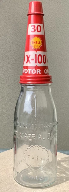 OLD STYLE - 1 Quart Glass Shell Oil Bottle, Metal Pourer & Cap. $59.99 ...