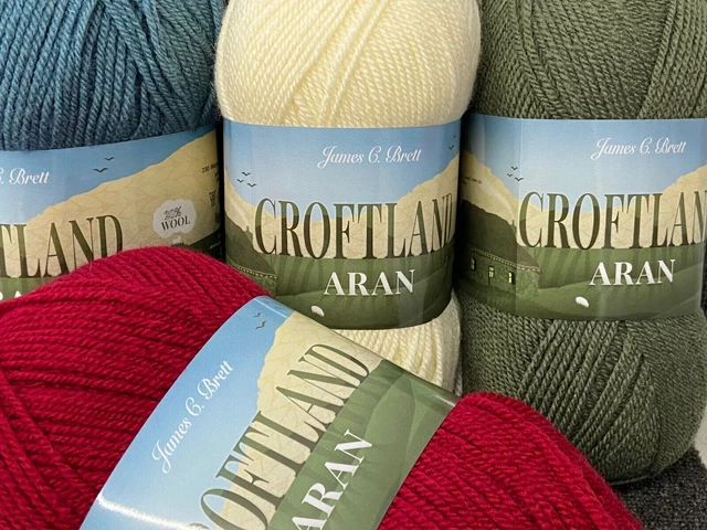 JAMES C BRETT Croftland Aran Wool Blend Yarn per 200g Ball Various ...