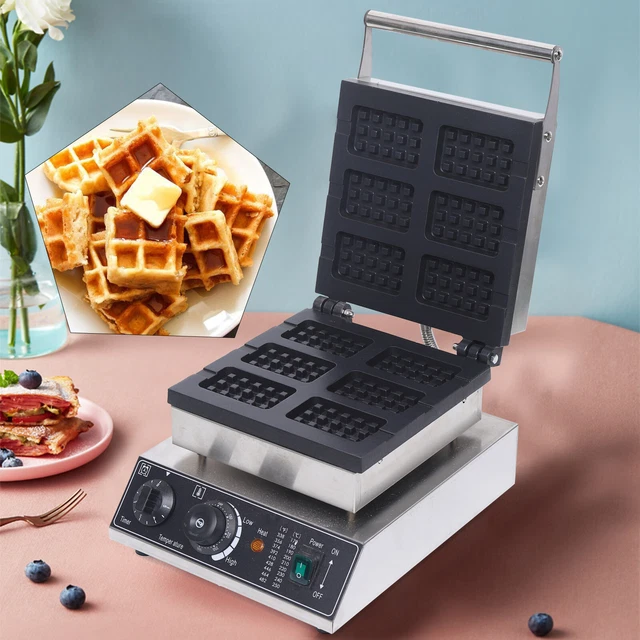 COMMERCIAL ELECTRIC NONSTICK 1500W 6-Slice Square Waffle Baker Maker ...