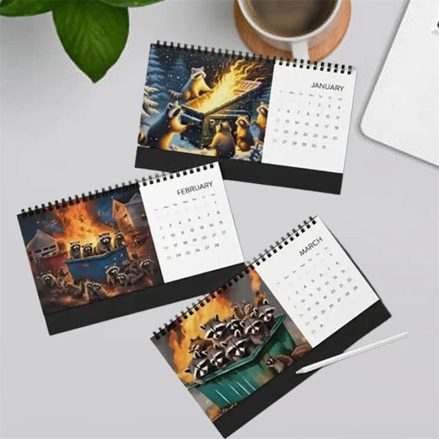 2025 RACCOON DUMPSTER Fire Calendar Desk Funny Planner Colorful 12Month ...