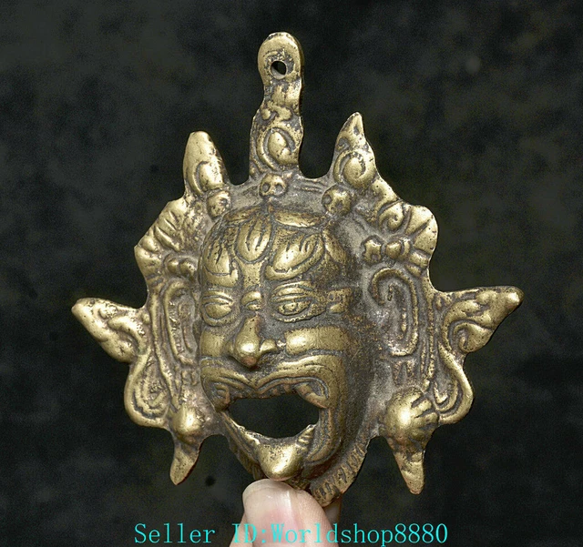 3.8& OLD TIBET Buddhism Bronze Mahakala Wrathful Deity Buddha Face Mask ...
