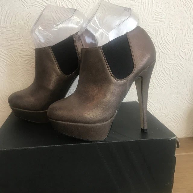 ASOS TERI HIGH Heel Bronze Metallic Platform Shoe Boot Elastic Gusset ...