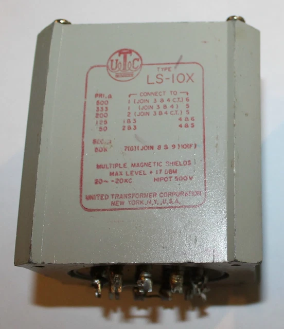 VINTAGE UTC LS-10X Low Impedance / Line to Grid Tube Amp Input ...