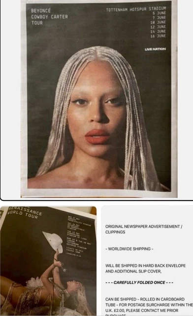 2 BEYONCE COWBOY Carter Renaissance Tour Dates Ad News Advert Poster ...