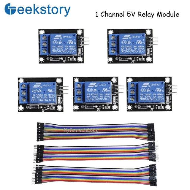 5 PCS 1 Channel 5V Relay Module Relay Switch with 20Pin Dupont Cable ...