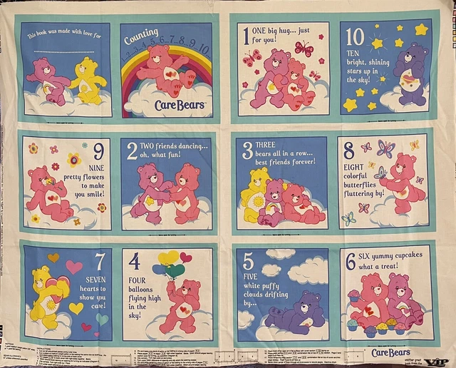 VTG VIP CRANSTON Vintage Care Bears Counting Screen Print Fabric Book ...