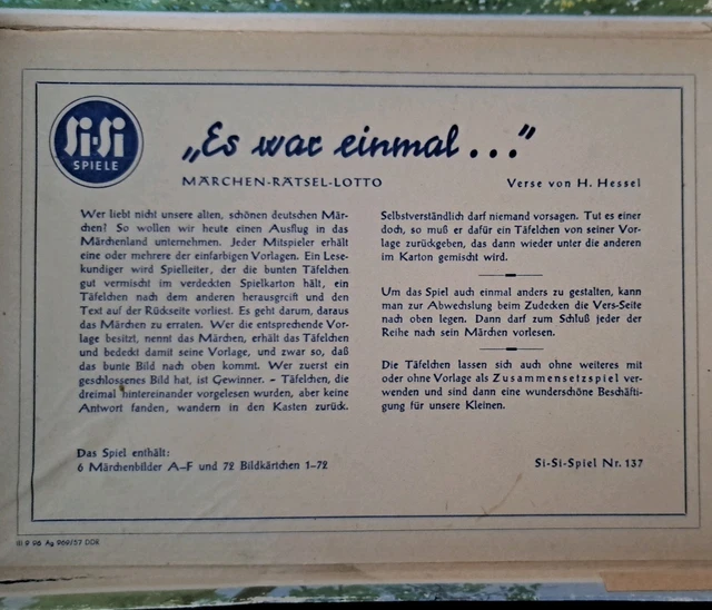 ALTES DDR MÄRCHEN Rätsel Lotto Sisi Spiele Nr 137 leider fehlen 3 Teile ...