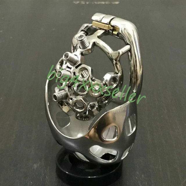 STAINLESS STEEL MALE Chastity Device Ball Cage Men Metal Screws Locking ...