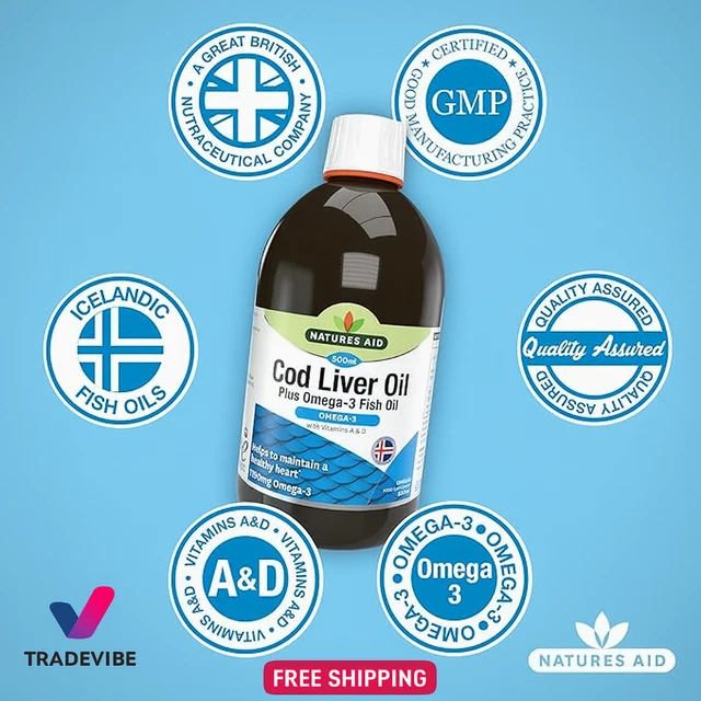 COD LIVER OIL Liquid 500ml Natures Aid Omega 3 High Strength Heart ...