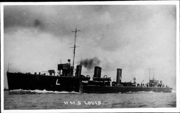 BRITISH ROYAL NAVY Battleship Destroyer HMS Louis SHIPPING NAVAL OLD ...