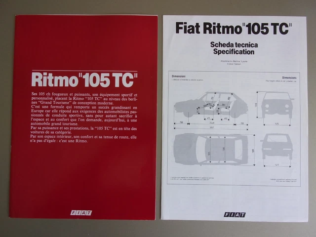 FIAT RITMO 105 TC orig 1981 Sales Brochure + Specs - French text for ...