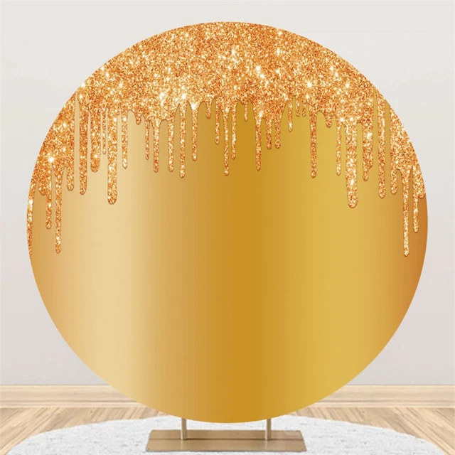 BRIGHT GOLDEN GLITTER Round Birthday Party Backdrop $35.97 - PicClick AU