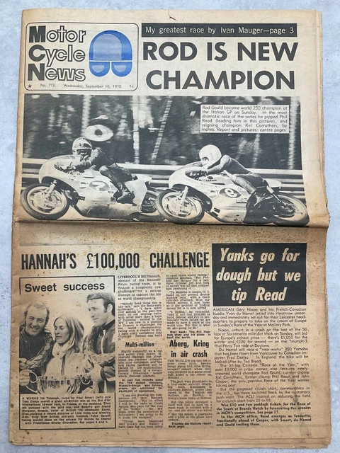 MOTOR CYCLE NEWS - 16 September 1970 - Italian GP, Bol D'or - Vintage ...