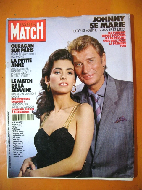 PARIS MATCH N° 2125 du 15/02/1990-Johnny et Adeline se marie. La petite ...