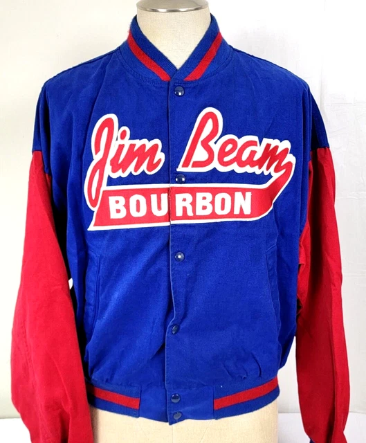 VINTAGE JIM BEAM Bourbon Swingster Jacket Sz Large Made in USA Blue Red ...