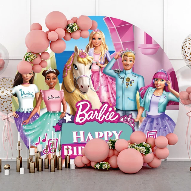 ROUND BARBIE PARTY Backdrop Girls Happy Birthday Background Photo ...
