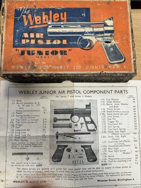 WEBLEY JUNIOR AIR Pistol Original Box and Diagram £15.00 - PicClick UK