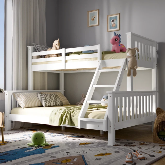TRIPLE BUNK BEDS for Kids Solid Pine Wood Single Double Bed Frame With ...