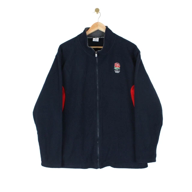 ENGLAND RUGBY FLEECE Jacket Blue Full Zip Mock Neck Logo Embroidered ...