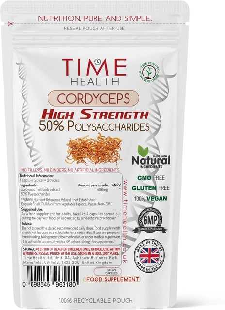 HIGH STRENGTH CORDYCEPS Capsules - 120 Count, 50% Polysaccharides ...