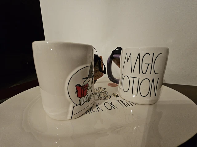 2 RAE DUNN Magic Potion Witches Hat Halloween Red White Tea Coffee Mug ...