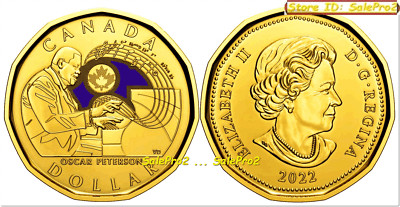 CANADA 2022 CANADIAN Oscar Peterson Loonie Blue Colorized $1 Dollar ...