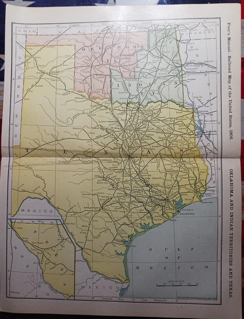 1902 TRAIN ROUTE Map INDIAN TERRITORY TEXAS OK Railroad Lines Stations ...