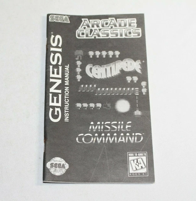 MANUEL ARCADE CLASSICS Centipede Missile Command Sega Genesis ...