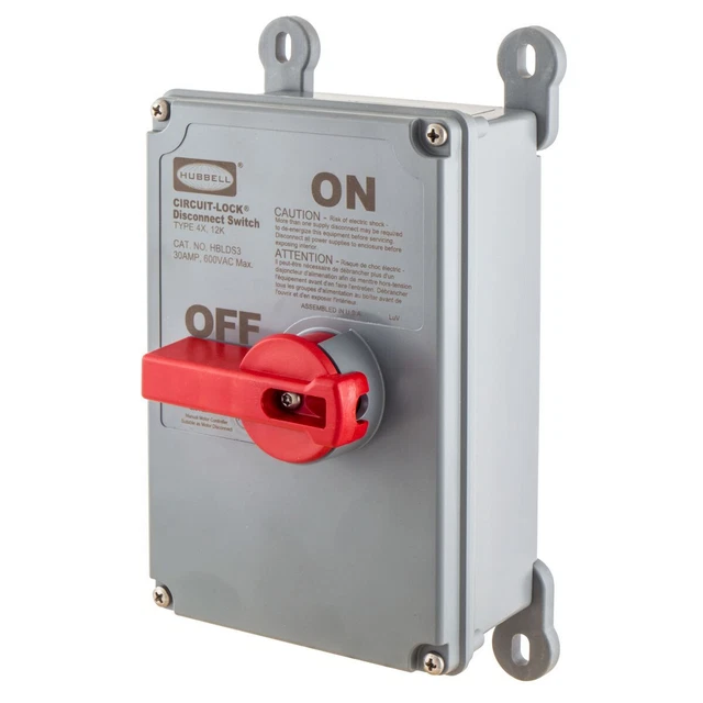 HUBBELL HBLDS10 DISCONNECT Switch 100A, 600VAC, 3-Pole, 3-Phase, NEMA ...
