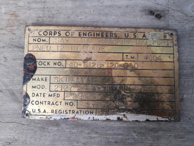 PLAQUE IDENTIFICATION MATERIEL Génie US ww2 1942 EUR 12,00 - PicClick FR
