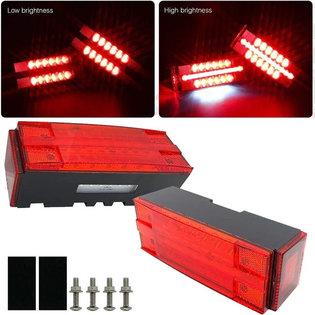 LEFT+RIGHT LED WATERPROOF Red Trailer Boat Rectangle Stud Stop Turn ...