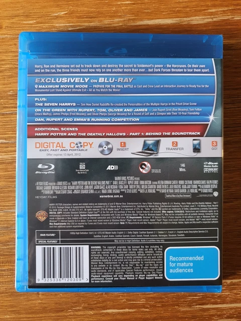 HARRY POTTER AND The Deathly Hallows Part 1 Blu-ray + DVD Set - Free ...