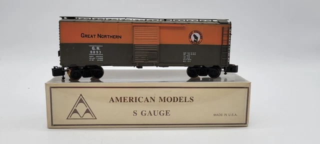 S-GAUGE AMERICAN MODELS 204 Great Northern Box Car #8893 Hi Rail Wheels ...