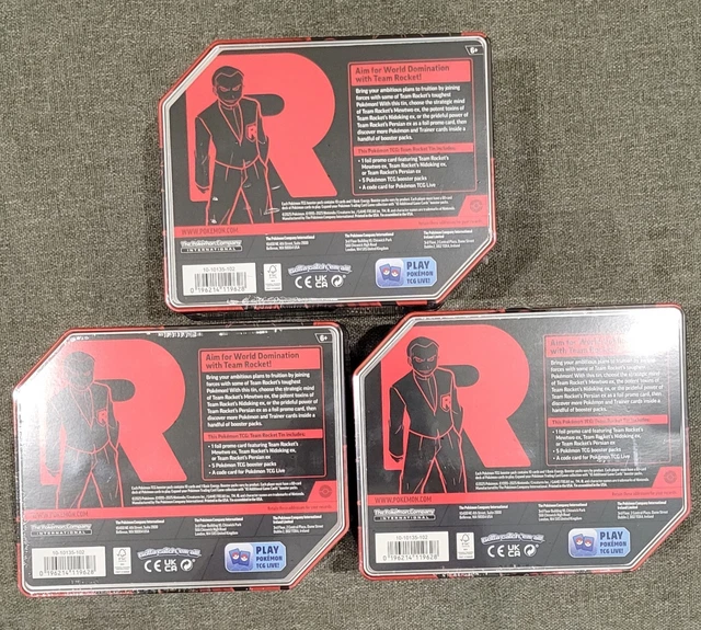 POKEMON TEAM ROCKET Tins - Destined Rivals Set of 3 (Mewtwo, Persian ...
