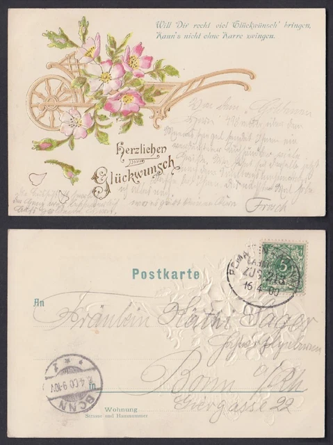 ANSICHTSKARTE ERHABEN HERZLICHEN Glückwunsch Stempel Remagen Bahnpost ...