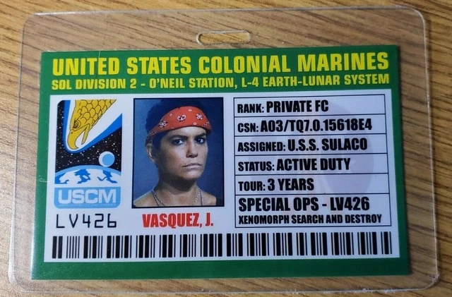 ALIENS' ID BADGE-COLONIAL Marines Privé FC Vasquez Cosplay Accessoire ...