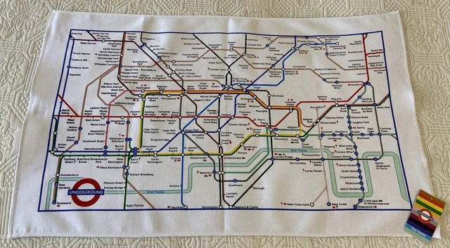 TEA TOWEL W London Underground Rail Map Pattern 100% Cotton Train Tube ...
