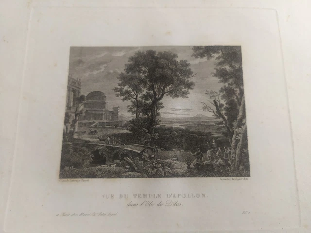 GRAVURE RARE &VUE Du Temple d'Apollon" 1821 Lemaître d'après Le Lorrain ...