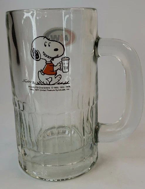 VINTAGE 1971 PEANUTS Snoopy A & W Root Beer Clear Glass Mug Cup With ...